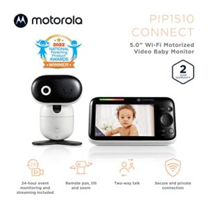 Motorola Baby Monitor PIP1510 Connect - 5" WiFi Video Baby Monitor with Camera, Wall Mount, HD 1080p - Smart Phone Nursery App, 1000ft Range, 2-Way Audio, Remote Pan-Tilt-Zoom, Room Temp, Lullabies