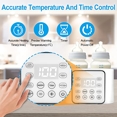 Baby Bottle Warmer 9-in-1 Multifuntion Breast Milk Warmer, Fast Baby Food Heater & Defrost Warmer with Timer for Twins, LCD Display Accurate Temperature Adjustment, 24H Constant Mode