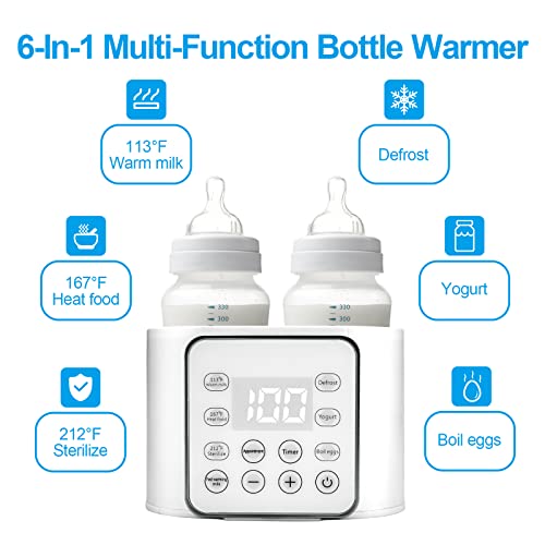 Baby Bottle Warmer 9-in-1 Multifuntion Breast Milk Warmer, Fast Baby Food Heater & Defrost Warmer with Timer for Twins, LCD Display Accurate Temperature Adjustment, 24H Constant Mode