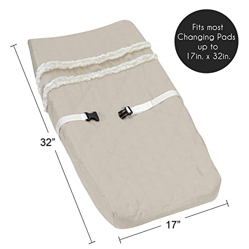 Sweet Jojo Designs Boho Bohemian Boy Girl Baby Nursery Changing Pad Cover - Solid Taupe Beige Ivory Cream Off White Linen Farmhouse Shabby Chic Designer Modern Minimalist Tufted Cotton Neutral Unisex