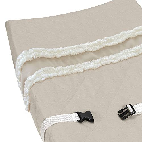 Sweet Jojo Designs Boho Bohemian Boy Girl Baby Nursery Changing Pad Cover - Solid Taupe Beige Ivory Cream Off White Linen Farmhouse Shabby Chic Designer Modern Minimalist Tufted Cotton Neutral Unisex