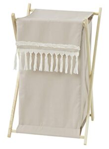 sweet jojo designs boho bohemian baby kid clothes laundry hamper - solid taupe beige ivory cream off white linen farmhouse shabby chic designer modern minimalist tassel macrame cotton neutral unisex