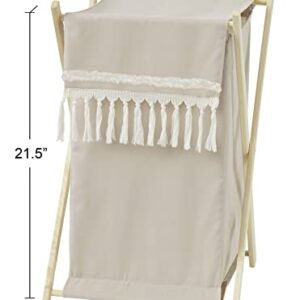 Sweet Jojo Designs Boho Bohemian Baby Kid Clothes Laundry Hamper - Solid Taupe Beige Ivory Cream Off White Linen Farmhouse Shabby Chic Designer Modern Minimalist Tassel Macrame Cotton Neutral Unisex