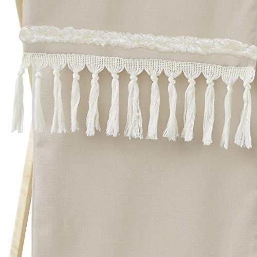 Sweet Jojo Designs Boho Bohemian Baby Kid Clothes Laundry Hamper - Solid Taupe Beige Ivory Cream Off White Linen Farmhouse Shabby Chic Designer Modern Minimalist Tassel Macrame Cotton Neutral Unisex