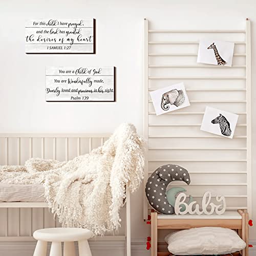 2 Pcs Wood Nursery Wall Decor for Girls Boys Baby Girl Room Decor for Nursery Christian Nursery Wall Art This Child I Have Prayed Bible Quote Wall Hanging Sign for Kids Home 12 x 6 Inch (Retro)