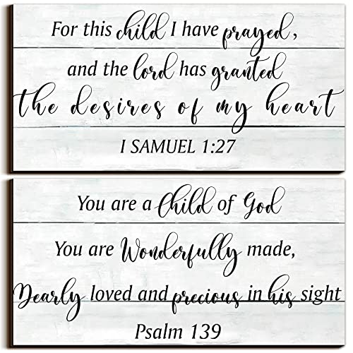 2 Pcs Wood Nursery Wall Decor for Girls Boys Baby Girl Room Decor for Nursery Christian Nursery Wall Art This Child I Have Prayed Bible Quote Wall Hanging Sign for Kids Home 12 x 6 Inch (Retro)