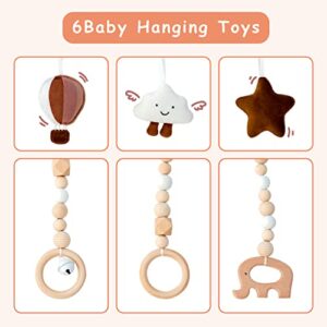 Razee Wooden Baby Play Gym Play Mat, Baby Gym with 6 Hanging Sensory Toys Foldable Baby Gym