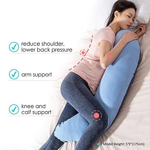 BYRIVER 39" Firm C Shaped Full Body Pillow for Side Sleeping Adults Men Women, Anxiety Relief Hugging Pillow, Knee Pillow Seperator, Pregnancy Pillow New Mom Gifts, Removable Cotton Pillowcase(L)