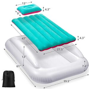 USHMA Toddler Travel Bed, Portable Toddler Bed for Kids | Toddler Air Mattress | Inflatable Travel Toddler Bed | Portable Toddler Bed for Travel | Set Includes Pump, Case, Pillow-Mint Green & Pink