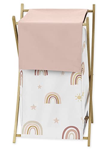 Sweet Jojo Designs Boho Rainbow Baby Kid Clothes Laundry Hamper - Blush Pink Dusty Rose Gold Yellow Mauve Taupe Beige Tan Bohemian Stars Sun Celestial Vintage Sky