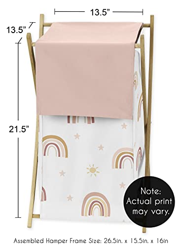 Sweet Jojo Designs Boho Rainbow Baby Kid Clothes Laundry Hamper - Blush Pink Dusty Rose Gold Yellow Mauve Taupe Beige Tan Bohemian Stars Sun Celestial Vintage Sky