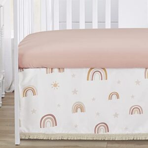 Sweet Jojo Designs Boho Rainbow Baby Girl Nursery Crib Bedding Set - 4 Pieces - Blush Pink Dusty Rose Gold Yellow Mauve Taupe Beige Tan Bohemian Stars Sun Celestial Vintage Sky Macrame Tassel Fringe