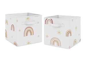 sweet jojo designs boho rainbow foldable fabric storage cube bins boxes organizer toys kid baby children - set of 2 - blush pink dusty rose gold yellow mauve taupe beige bohemian stars sun celestial