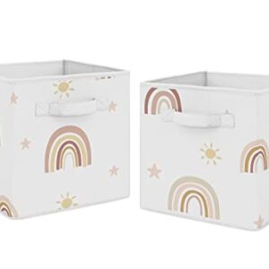 Sweet Jojo Designs Boho Rainbow Foldable Fabric Storage Cube Bins Boxes Organizer Toys Kid Baby Children - Set of 2 - Blush Pink Dusty Rose Gold Yellow Mauve Taupe Beige Bohemian Stars Sun Celestial