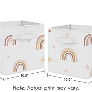 Sweet Jojo Designs Boho Rainbow Foldable Fabric Storage Cube Bins Boxes Organizer Toys Kid Baby Children - Set of 2 - Blush Pink Dusty Rose Gold Yellow Mauve Taupe Beige Bohemian Stars Sun Celestial