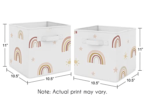 Sweet Jojo Designs Boho Rainbow Foldable Fabric Storage Cube Bins Boxes Organizer Toys Kid Baby Children - Set of 2 - Blush Pink Dusty Rose Gold Yellow Mauve Taupe Beige Bohemian Stars Sun Celestial