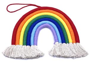 macramebay large handmade macrame rainbow hanging wall art decor ornament, for kids baby room, nursery shower gift, dorm, living room, bohemian boho