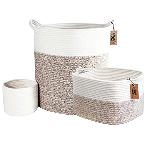 13.5"x11"x 9.5"square woven Rope Basket Bundle with Blanket Baskets 18''x16''Cotton Rope Laundry Hamper Baby Nursery Storage Organizer for Shelves Toys, Nursey Cube Bin, Decorative Storage Organizer