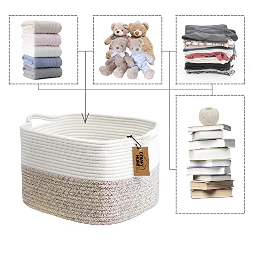 13.5"x11"x 9.5"square woven Rope Basket Bundle with Blanket Baskets 18''x16''Cotton Rope Laundry Hamper Baby Nursery Storage Organizer for Shelves Toys, Nursey Cube Bin, Decorative Storage Organizer