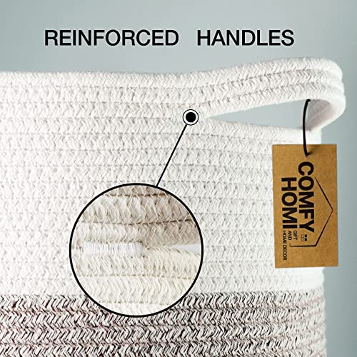 13.5"x11"x 9.5"square woven Rope Basket Bundle with Blanket Baskets 18''x16''Cotton Rope Laundry Hamper Baby Nursery Storage Organizer for Shelves Toys, Nursey Cube Bin, Decorative Storage Organizer