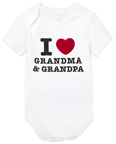 The Children's Place Baby Single Short Sleeve 100% Cotton Bodysuits, I Heart Grandma and Grandpa, 0-3 Months