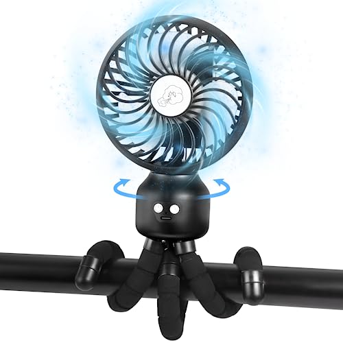 Stroller Fan Clip On Fan for Baby Stroller, Portable Baby Fan for Stroller - Auto Oscillating 4000mAh Rechargeable Battery Powered Small Personal USB Fan for Car Seat, Crib, Bike, Bed, Travel, Tent