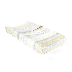 lush decor baby hygge geo soft & plush changing pad cover, 32" x 16" x 5", yellow & gray