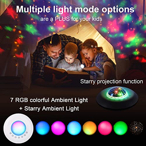 White Noise Machine for Sleeping Baby – Portable Sound Machines with 7 Starry Ambient Night Light, 28 Soothing Sounds Sleep Noise Maker Ideal Gifts for Kids Adult Bedside Travel Nursery Camping