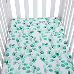 Pack n Play Sheets 2 Pack for Baby Unisex, Stretchy Jersey Knitted Portable Mini Crib Sheets Playard Mattress Cover for Baby Boys and Girls, Watercolor Green Botanical Leaf