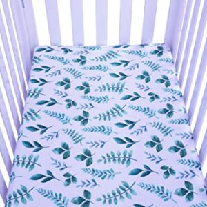 Pack n Play Sheets 2 Pack for Baby Unisex, Stretchy Jersey Knitted Portable Mini Crib Sheets Playard Mattress Cover for Baby Boys and Girls, Watercolor Green Botanical Leaf