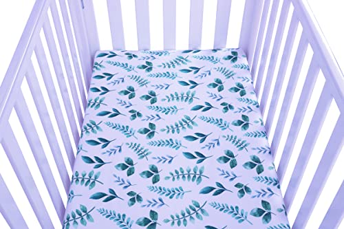 Pack n Play Sheets 2 Pack for Baby Unisex, Stretchy Jersey Knitted Portable Mini Crib Sheets Playard Mattress Cover for Baby Boys and Girls, Watercolor Green Botanical Leaf