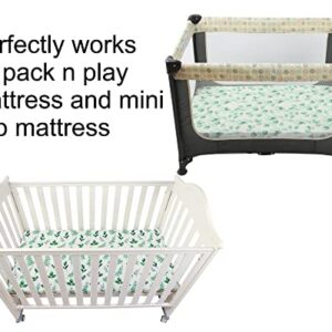 Pack n Play Sheets 2 Pack for Baby Unisex, Stretchy Jersey Knitted Portable Mini Crib Sheets Playard Mattress Cover for Baby Boys and Girls, Watercolor Green Botanical Leaf