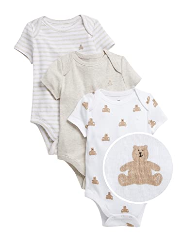 GAP unisex baby First Favourite Short Sleeve Bodysuits, Oatmeal Heather B0220, 0-3M US