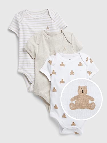 GAP unisex baby First Favourite Short Sleeve Bodysuits, Oatmeal Heather B0220, 0-3M US