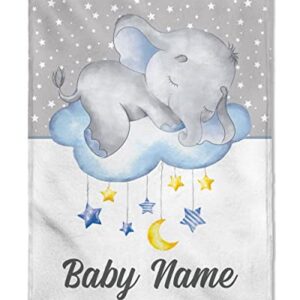 FLOCHIL Personalized Baby Blankets, Custom Baby Blanket - Baby Blanket with Name for Boy, Best Gift for Baby, Newborn Elephants Plush Fleece (30x40)