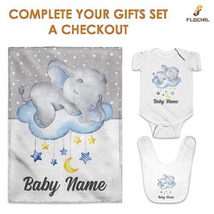 FLOCHIL Personalized Baby Blankets, Custom Baby Blanket - Baby Blanket with Name for Boy, Best Gift for Baby, Newborn Elephants Plush Fleece (30x40)