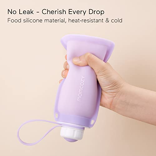 No Leak Momcozy Silicone Breastmilk Storage Bags, Reusable Breastmilk Freezer Storing Bags for Breastfeeding, 8.5oz/250ml Breast Milk Saver, Leakproof Baby Food Pouches, BPA Free (Gray, 5pcs)