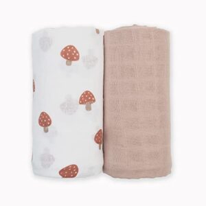 lulujo boho swaddle set, cotton muslin blankets, 2 pack (mushroom & sand)