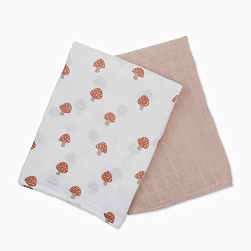 Lulujo Boho Swaddle Set, Cotton Muslin Blankets, 2 Pack (Mushroom & Sand)