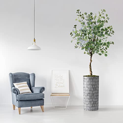 Artificial Tree in Modern Triangle Pattern Planter, Fake Eucalyptus Silk Tree for Indoor and Outdoor Home Decoration - 66" Overall Tall (Plant Pot Plus Tree)