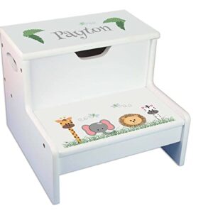 personalized safari animals white storage step stool