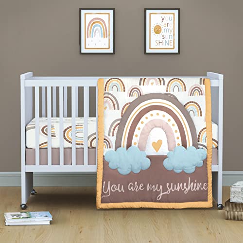 Boho Crib Bedding Set for Girls or Boys, Baby Crib Sets for Boys or Girls, Neutral Rainbow Boho Nursery Bedding, 3 Piece Baby Crib Set- Crib Comforter, Crib Sheet and Skirt