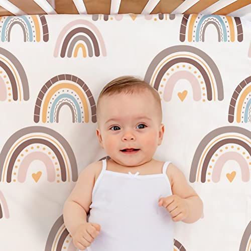 Boho Crib Bedding Set for Girls or Boys, Baby Crib Sets for Boys or Girls, Neutral Rainbow Boho Nursery Bedding, 3 Piece Baby Crib Set- Crib Comforter, Crib Sheet and Skirt