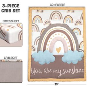 Boho Crib Bedding Set for Girls or Boys, Baby Crib Sets for Boys or Girls, Neutral Rainbow Boho Nursery Bedding, 3 Piece Baby Crib Set- Crib Comforter, Crib Sheet and Skirt