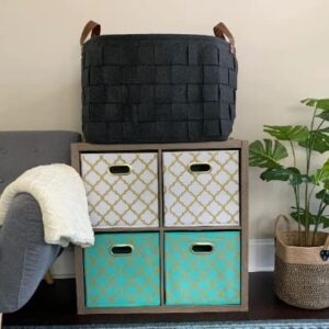 Extra Large Decorative Felt Basket Storage Bin Cube Organizer Playroom Nursery Books Toys Laundry 24"x15"x17" (Dark-gray)