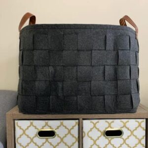 Extra Large Decorative Felt Basket Storage Bin Cube Organizer Playroom Nursery Books Toys Laundry 24"x15"x17" (Dark-gray)