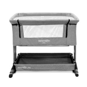 serenelife baby bassinet, bedside sleeper for infant & newborn, baby bed for safe co-sleeping, easy folding portable crib w/storage basket, adjustable height, wheels, all mesh, w/travel bag (grey)