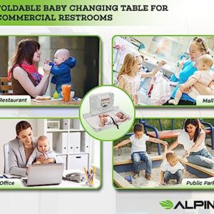 Alpine Wall Mounted Baby Changing Station - Horizontal Baby Changing Table Foldable Diaper Tables with Safety Strap for Commercial Bathroom, ADA Compliant (Hardware Included) White Gray