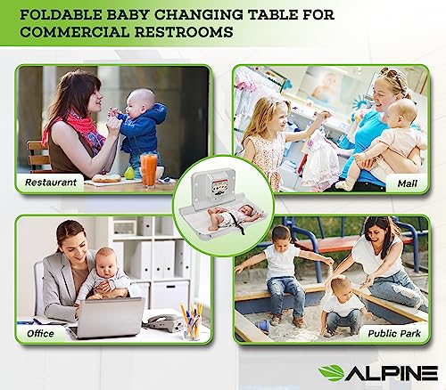 Alpine Wall Mounted Baby Changing Station - Horizontal Baby Changing Table Foldable Diaper Tables with Safety Strap for Commercial Bathroom, ADA Compliant (Hardware Included) White Gray