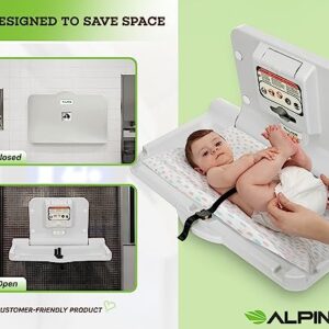 Alpine Wall Mounted Baby Changing Station - Horizontal Baby Changing Table Foldable Diaper Tables with Safety Strap for Commercial Bathroom, ADA Compliant (Hardware Included) White Gray